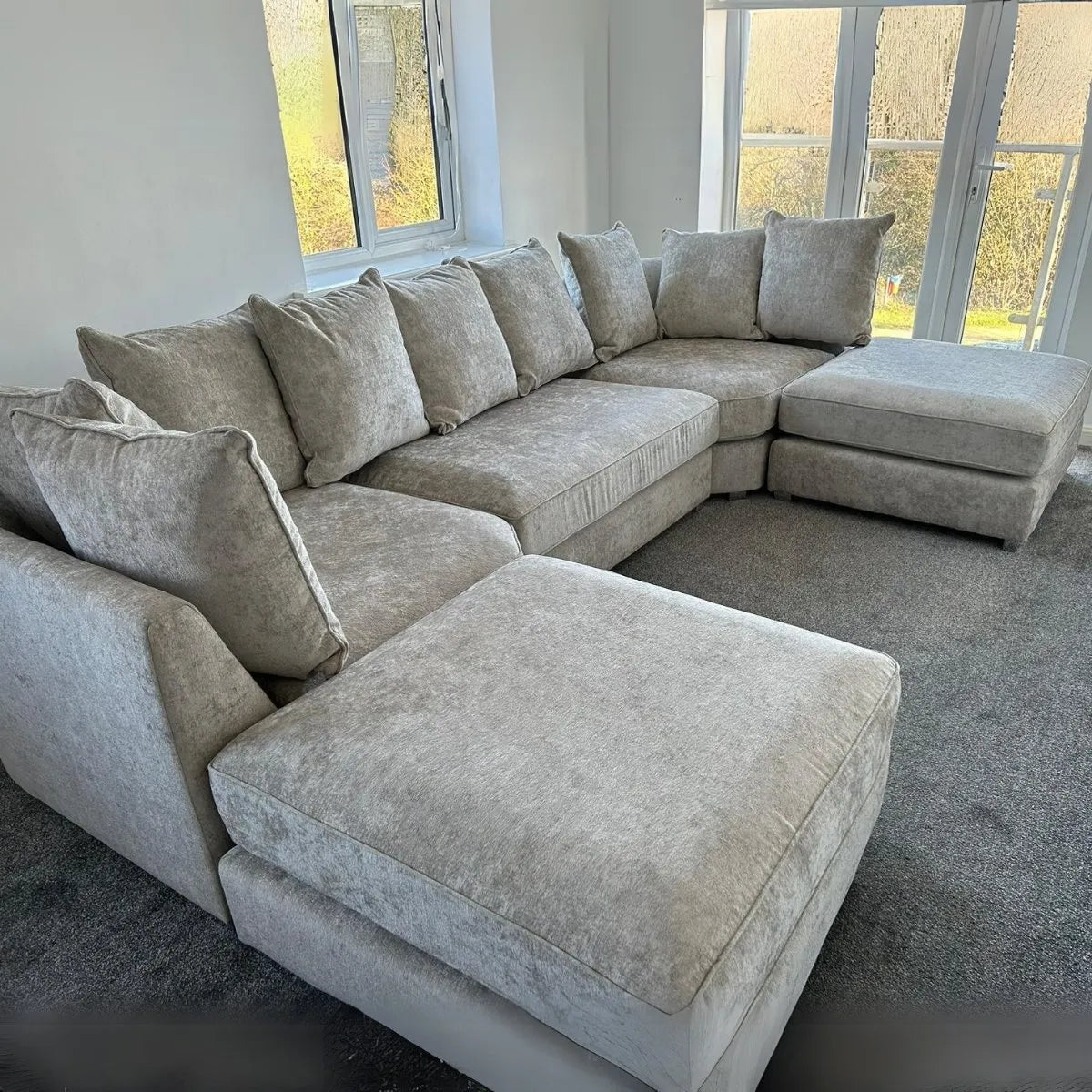 Bishop U-Shape Corner Sofa Scatter Back Beige - UK Online Furniture